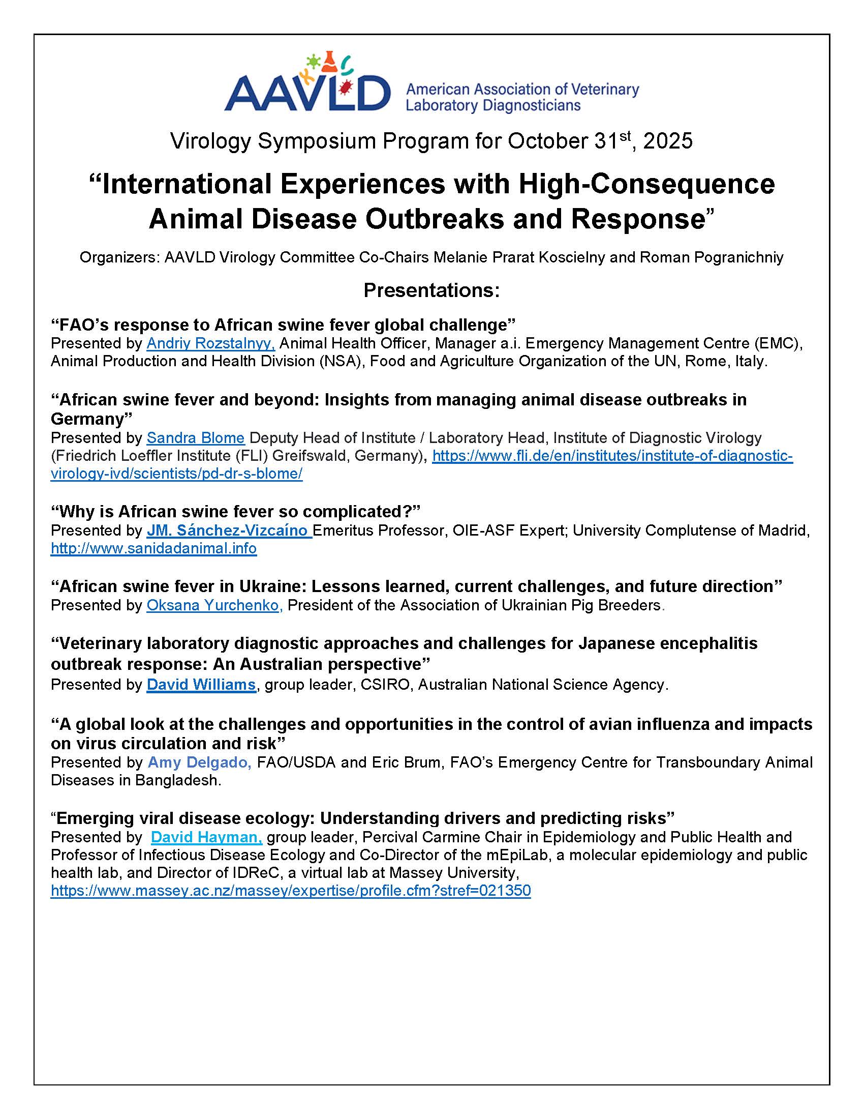 International Experiences with High Consequence Animal Disease Outbreaks and Response